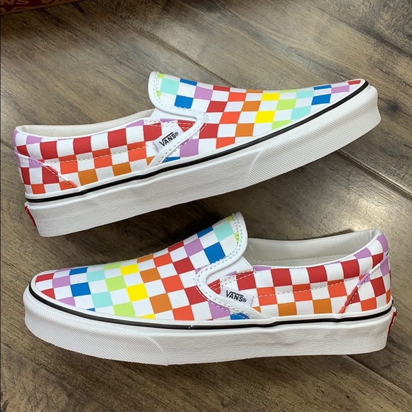 Vans | Shoes | Vans Classic Slip On Checkerboard Rainbow Mens | Poshmark